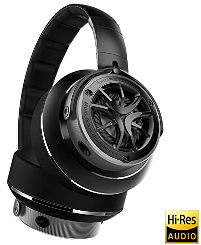 1MORE Triple Driver Over-Ear Headphones Comfortable Foldable Earphones with Hi-Res Hi-Fi Sound, Bass Driven, Tangle-Free Detachable Cable for Smartphones/Android/PC/Tablet - Silver/Titanium