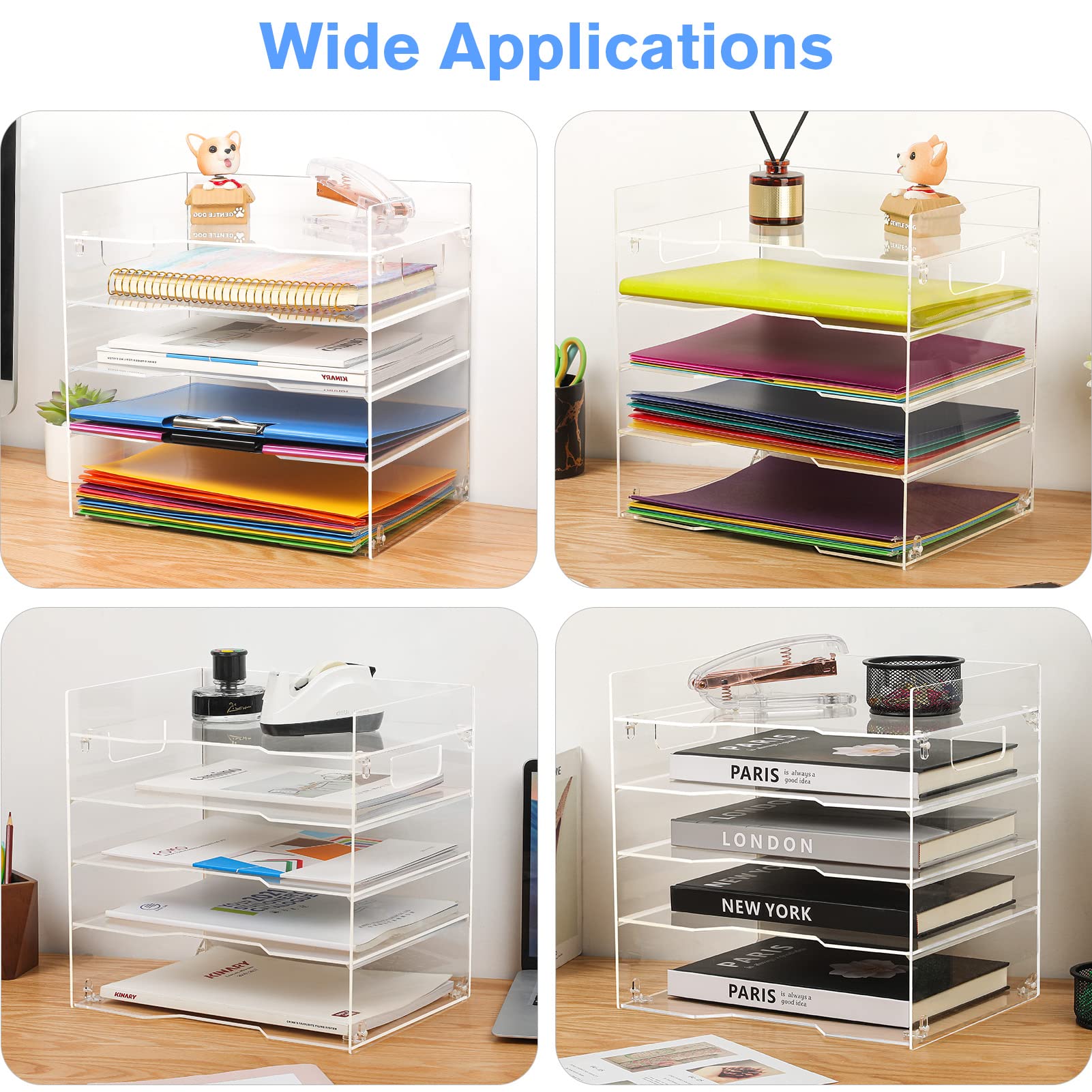 MaxGear 5-Tier Acrylic Paper Tray, Clear Desk Organizer, Stackable File Trays for Office, Acrylic Letter Tray, Paper Organizer for Desk, Office Accessories