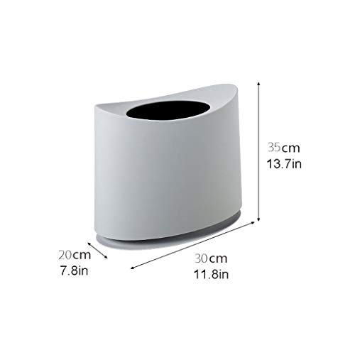 ZHANGJINYISHOP2016 Trash Garbage Can Double-Layer Trash Can, 10L Plastic Fashion Office Waste Paper Basket with Sturdy Plastic Liner, Oval Shape Trash Can Waste Bin (Color : White)
