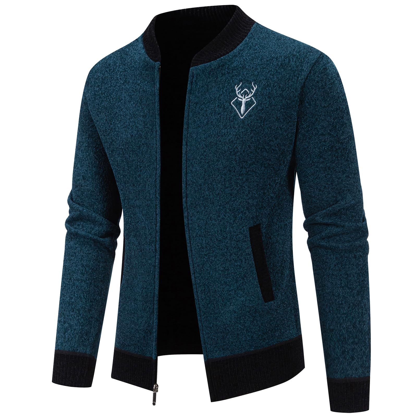 Mylldey Mens Casual Full Zip Cardigan Sweaters Cable Knit Jacket Sweater Men, US Size(Navy-XXL)