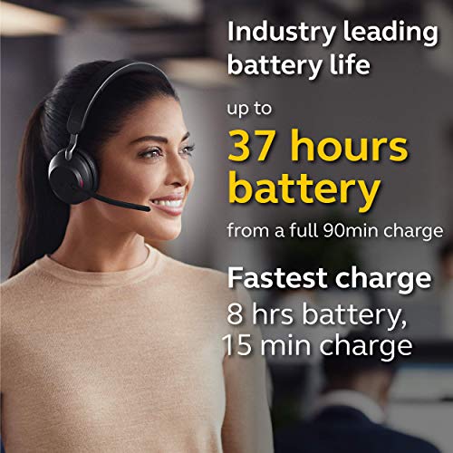 Jabra Evolve2 65 MS Wireless Headphones with Link380a, Stereo, Black β Wireless Bluetooth Headset for Calls and Music, 37 Hours of Battery Life, Passive Noise Cancelling Headphones (Renewed)