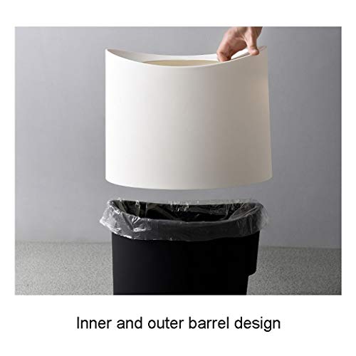 ZHANGJINYISHOP2016 Trash Garbage Can Double-Layer Trash Can, 10L Plastic Fashion Office Waste Paper Basket with Sturdy Plastic Liner, Oval Shape Trash Can Waste Bin (Color : White)