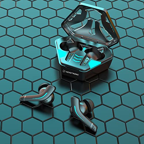VEXOTRONIC β Wireless Headset Earphones, Bluetooth 5.2 Stereo, Waterproof Gaming Touch, Control Earbuds Low Latency, Compatible with iOS, Android, Windows, and Switch. Computer Laptop TV Sport