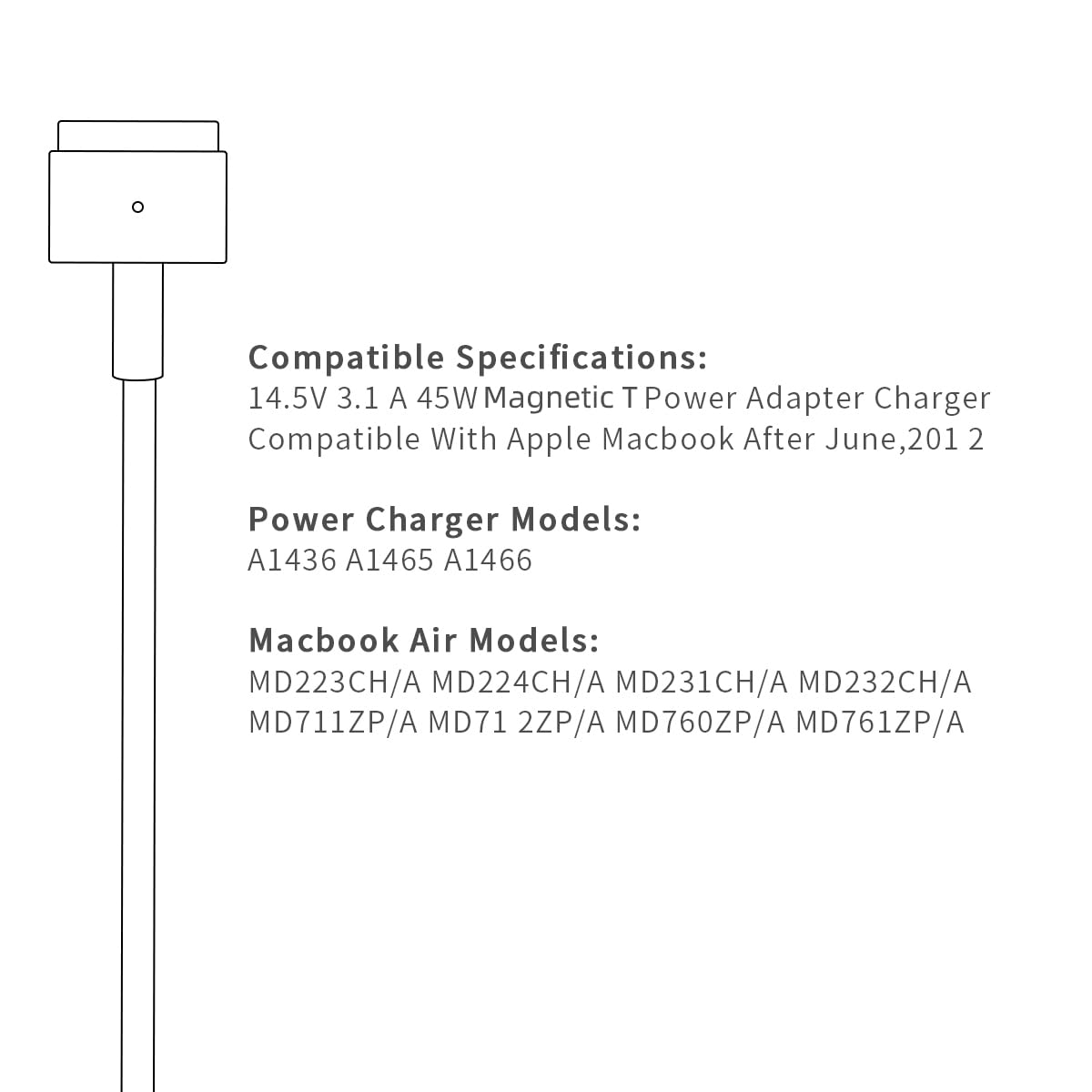 Mac Book Air Charger, AC 45W Magnetic T-Tip Power Adapter Charger Compatible with MacBook Air 11-inch/13-inch (2012-2017)