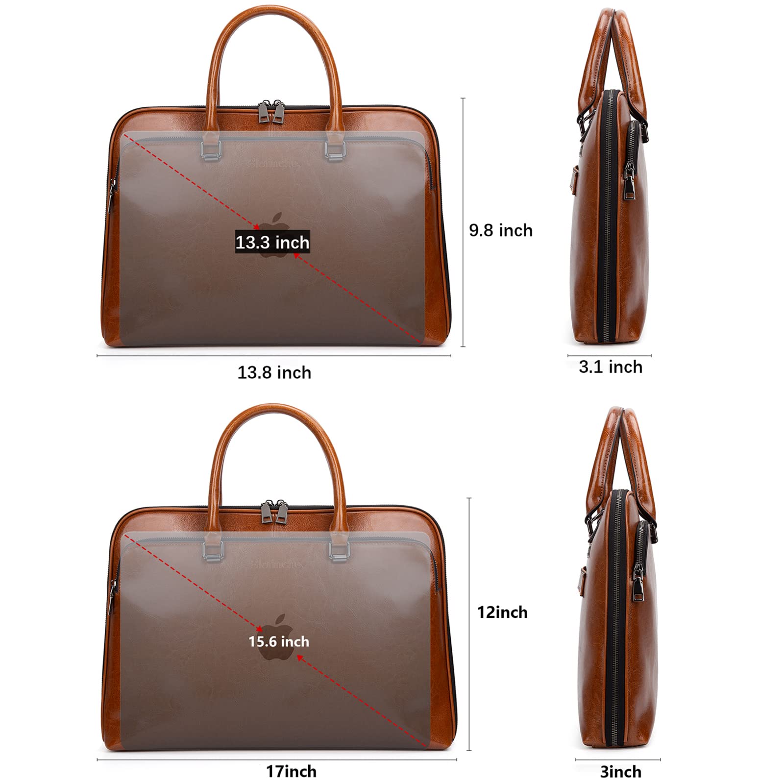 Laptop Messenger briefcase shoulder bag: Genuine Leather men 13 14 inch macbook case women work tote handbag Brown
