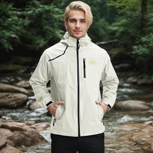 HVECZIXP Men's Women's Waterproof Lightweight Rain Jacket With Hood Zipper Trench Outdoor Windproof Jacket For Hiking Travel