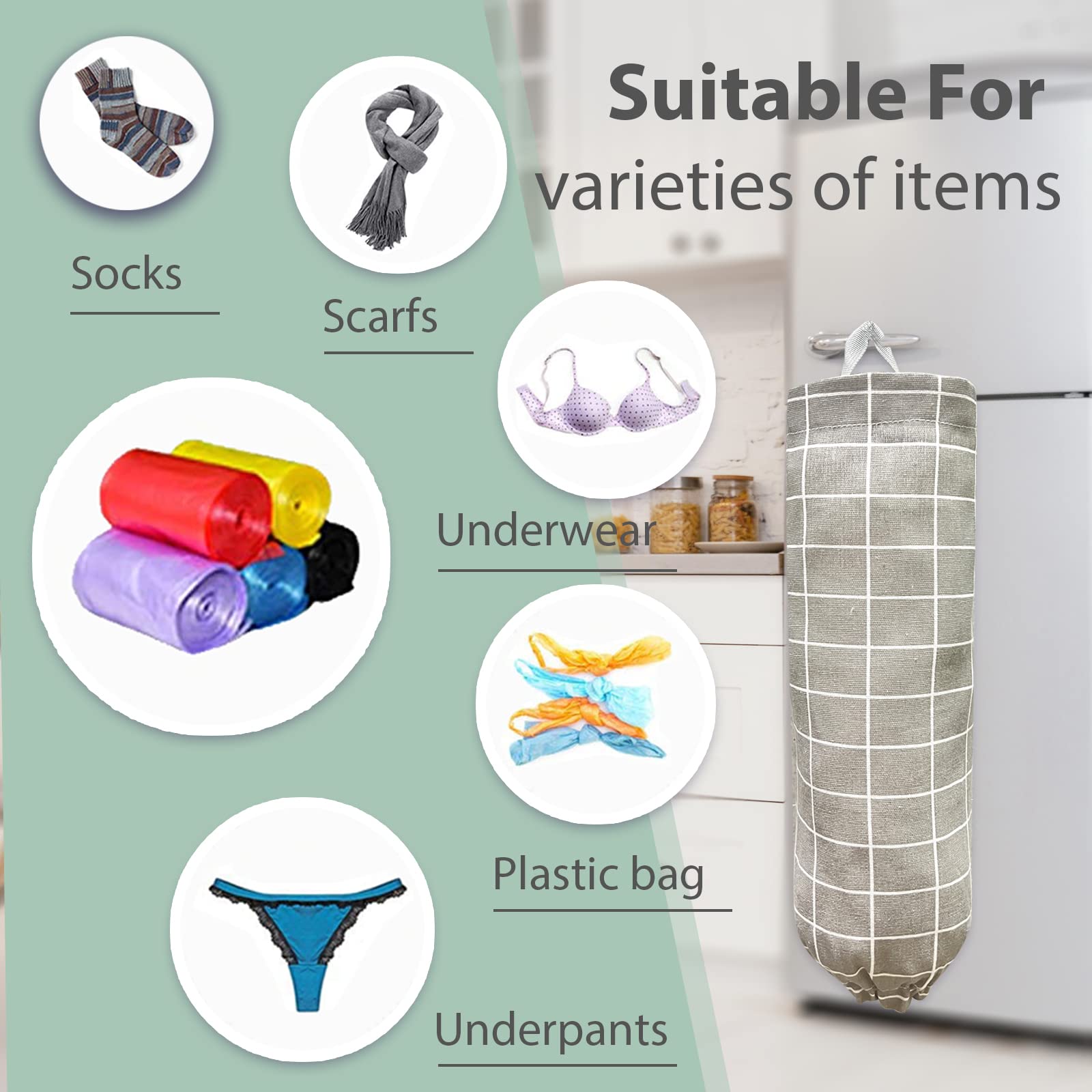 SYIPO Plastic Bag Holder, Reusable Grocery Bag Organizer, Wall Mount, Plaid Grey, 1 Pack, 15.7in x 9.8in