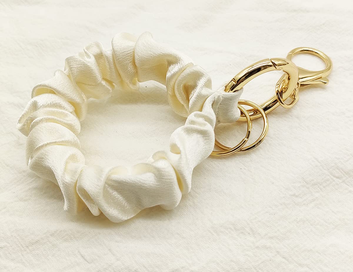 Junyuerly Wrist Strap Key Chain Elastic Scrunchie Bracelet Multifunctional Key Ring for Women (Style A -white)