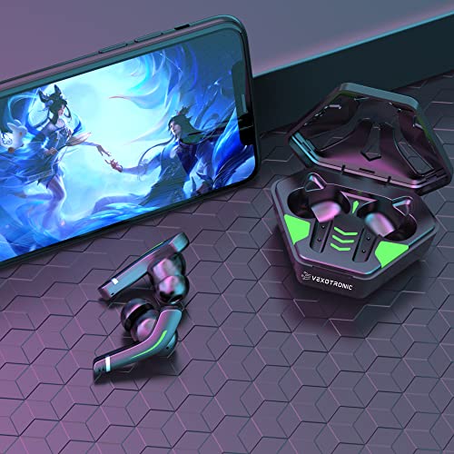 VEXOTRONIC β Wireless Headset Earphones, Bluetooth 5.2 Stereo, Waterproof Gaming Touch, Control Earbuds Low Latency, Compatible with iOS, Android, Windows, and Switch. Computer Laptop TV Sport