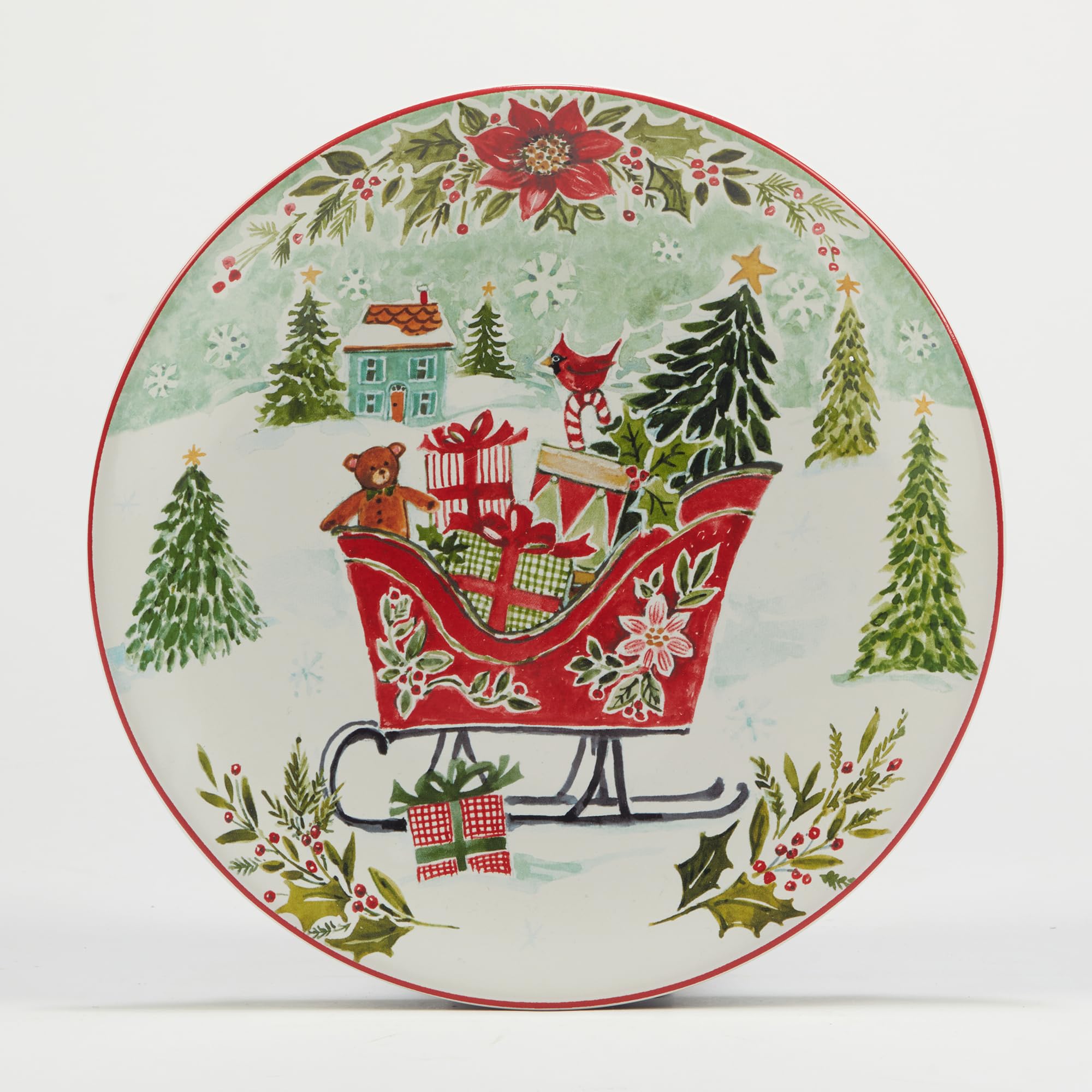 Certified International Joy of Christmas 9" Salad/Dessert Plates, Set of 4 Assorted Designs, Multicolor