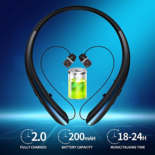 Neckband Bluetooth Headphones, IPX5 Sweatproof Retractable Earbuds Wireless Bluetooth Headset with Microphone, Vibration Call, Stereo Noise Cancelling Earphones for Workout Sports Running (Blue)