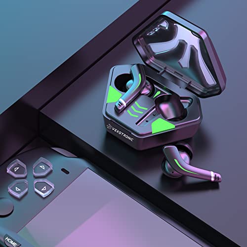 VEXOTRONIC β Wireless Headset Earphones, Bluetooth 5.2 Stereo, Waterproof Gaming Touch, Control Earbuds Low Latency, Compatible with iOS, Android, Windows, and Switch. Computer Laptop TV Sport
