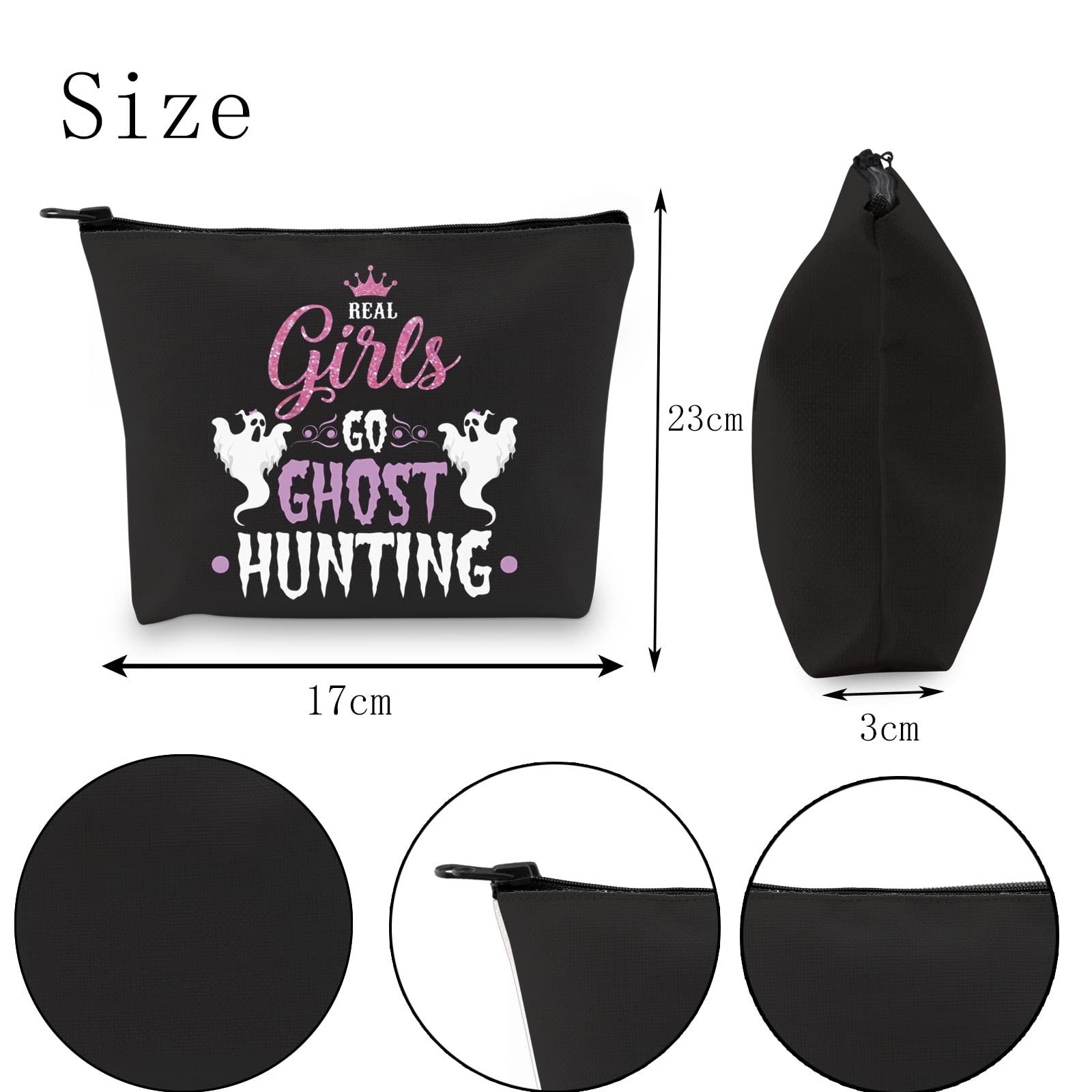 POFULL Ghost Hunter Gift Spooky Gift Real Girls Go Ghost Hunting Cosmetic Bag Paranormal Investigator Gift (Real Girls Go bag)