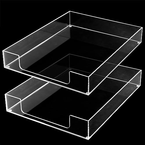 2 Pack Paper Tray Acrylic Desk Organizer Letter Trays Desk Tray Document Tray File Holder Tray Plastic Inbox Tray for Acrylic Desk Accessories-Magazines-Notebooks-Folders-Stationery,Clear Supports