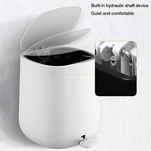 Didiesse Dustbins Plastic Foot-Operated Trash Can Wastebasket,Silent Closing Lid，Garbage Container Bin for Bathroom,Bedroom，Removable Liner Bucket Waste Storage Bins (Color : White)