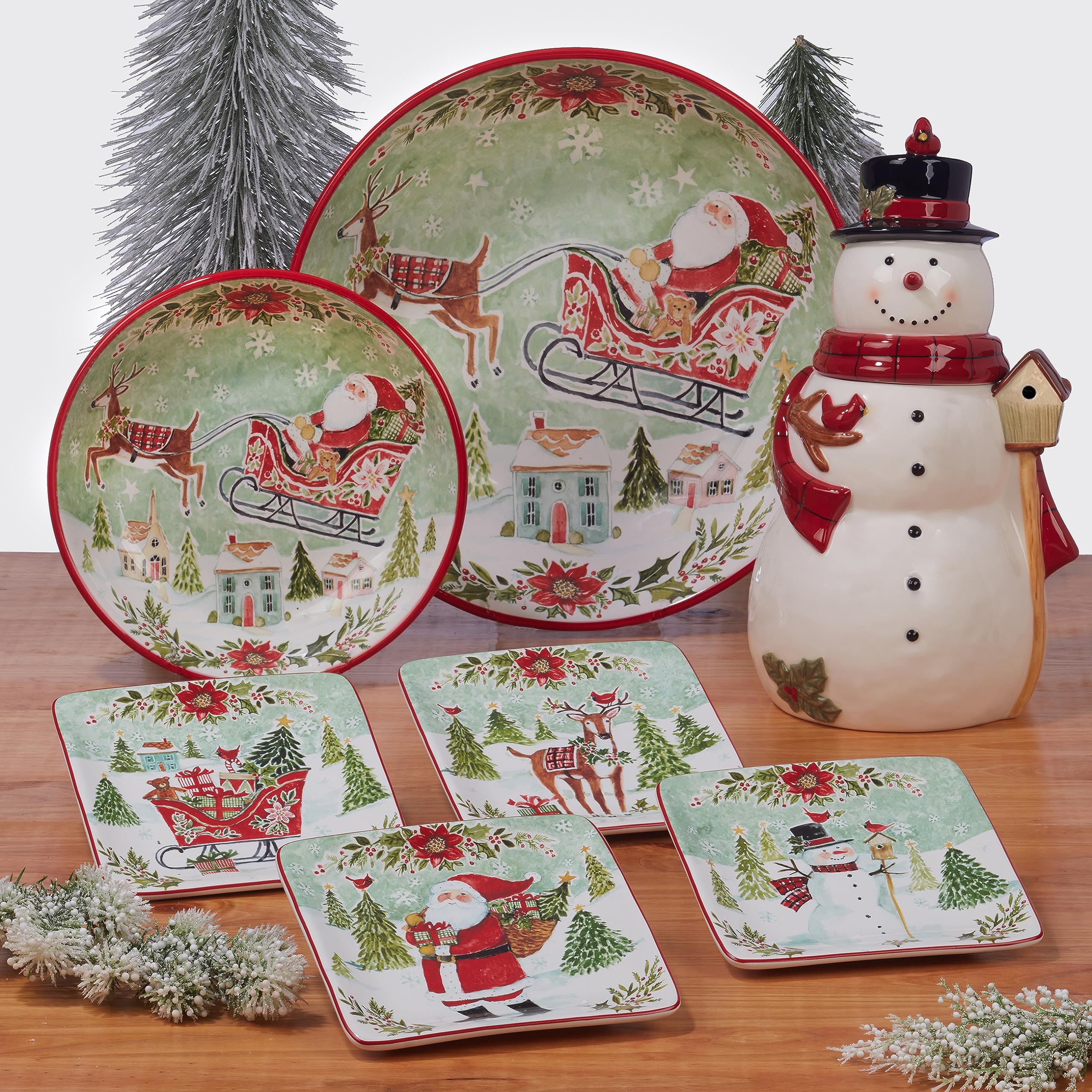 Certified International Joy of Christmas 9" Salad/Dessert Plates, Set of 4 Assorted Designs, Multicolor