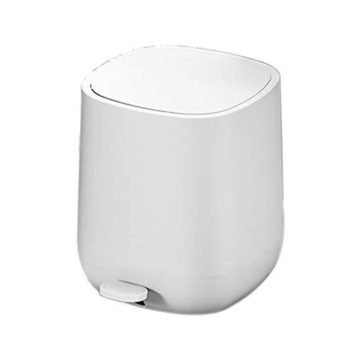 Didiesse Dustbins Plastic Foot-Operated Trash Can Wastebasket,Silent Closing Lid,Garbage Container Bin for Bathroom,Bedroom,Removable Liner Bucket Waste Storage Bins (Color : White)