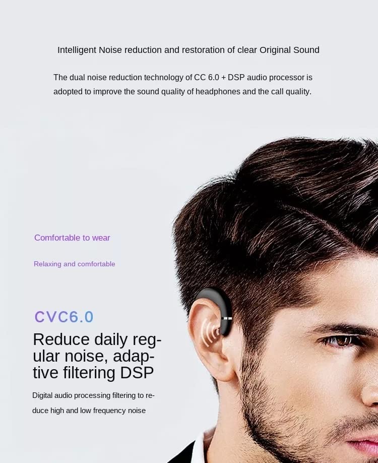 Bone Conduction Ear Hook Comfort Wear with Microphone Lightweight Compatible with iPhone & Android. Grey