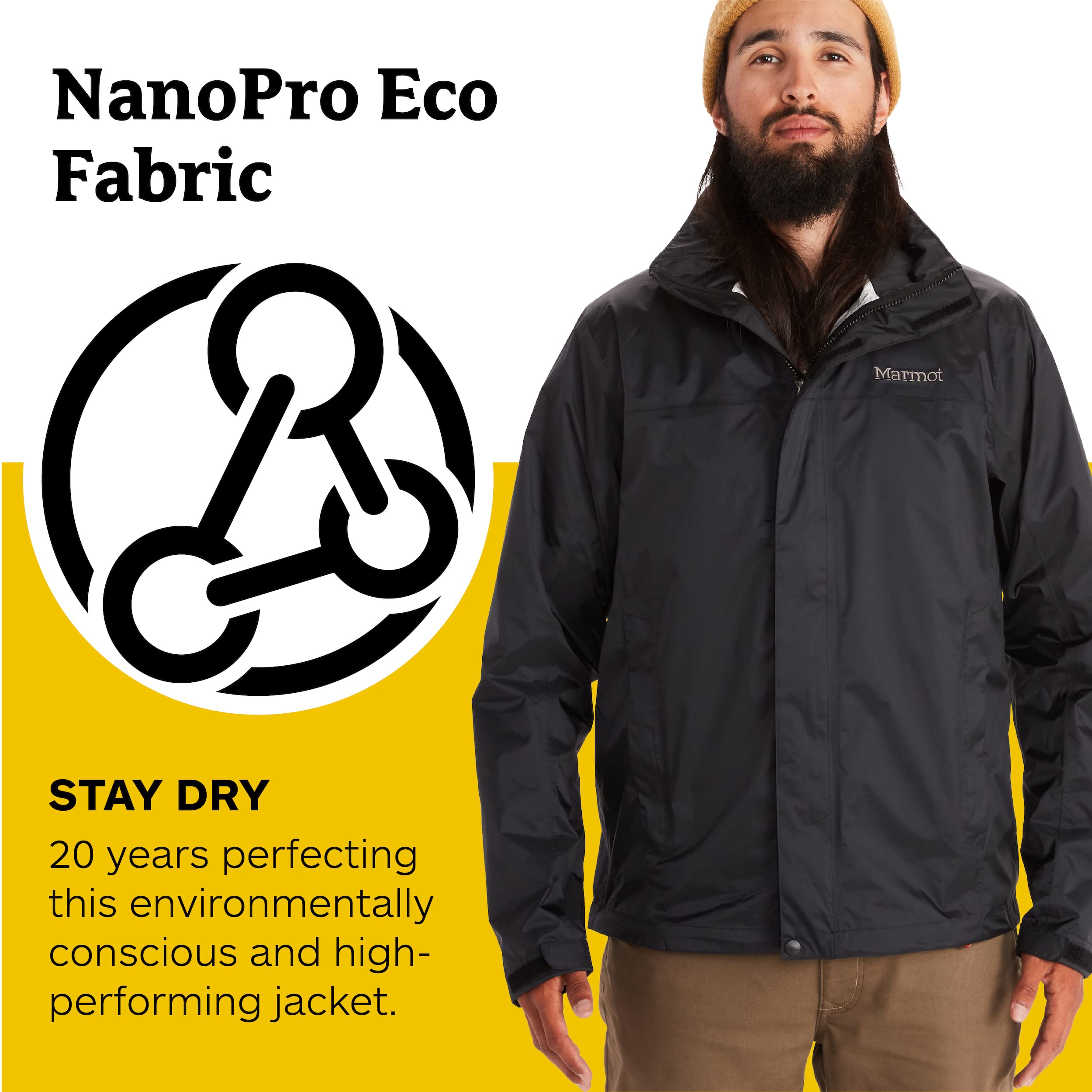 MARMOT Men's Precip Eco Jacket | Lightweight, Waterproof Jacket for Men, Ideal for Hiking, Jogging, and Camping, 100% Recycled, Black, Medium