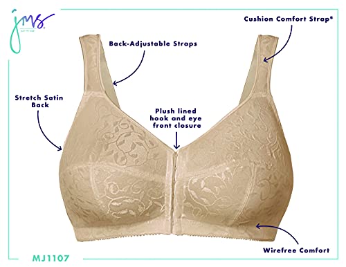 Just My Size Women's Easy On Front Close Wirefree Bra MJ1107, Nude, 40DD