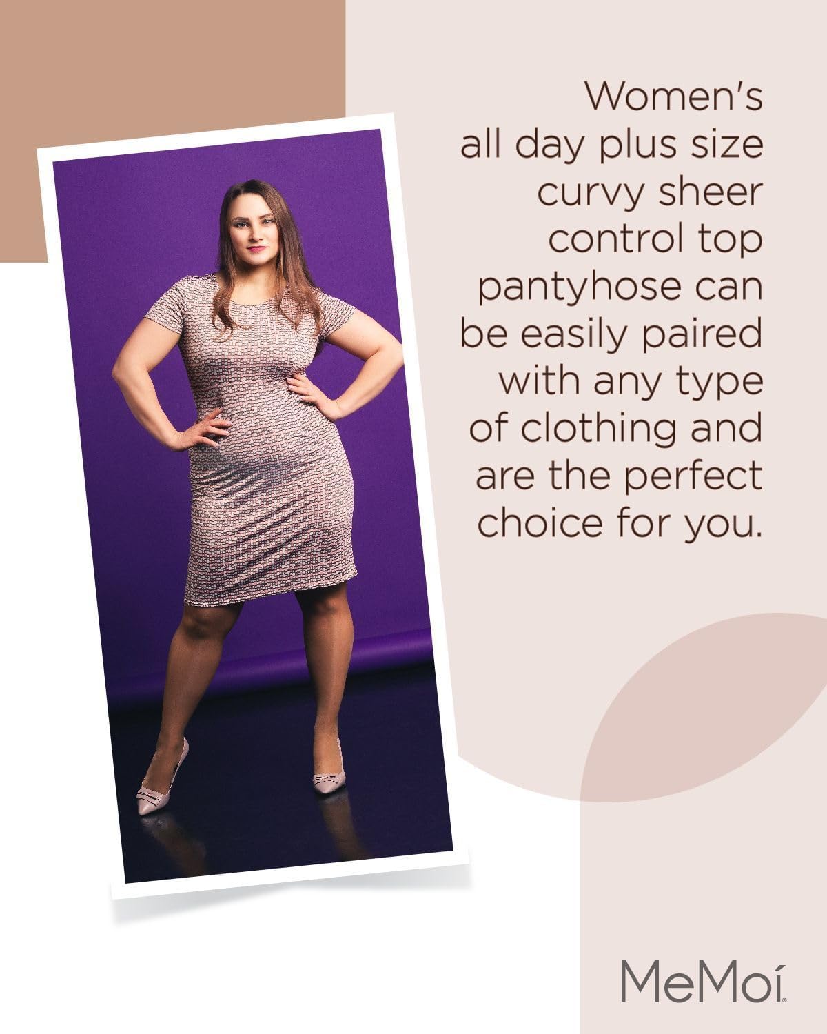 MeMoi Plus Size Curvy Control Top Pantyhose for Women, Comfortable Sheer Pantyhose, Lightweight Womens Stockings - French Coffee 7X