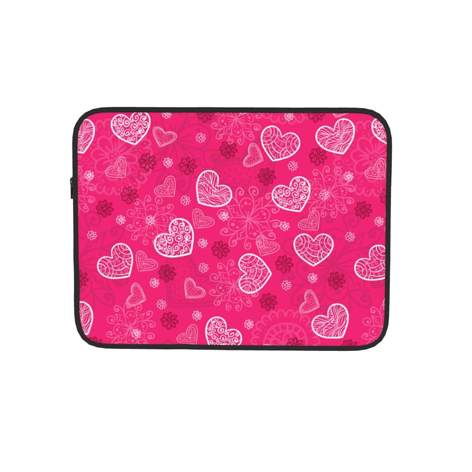 Pink Bright Heart Pattern 13 inch Portable Laptop Sleeve Compatible with MacBook Air Notebook Computer Case for Men Women College School Students