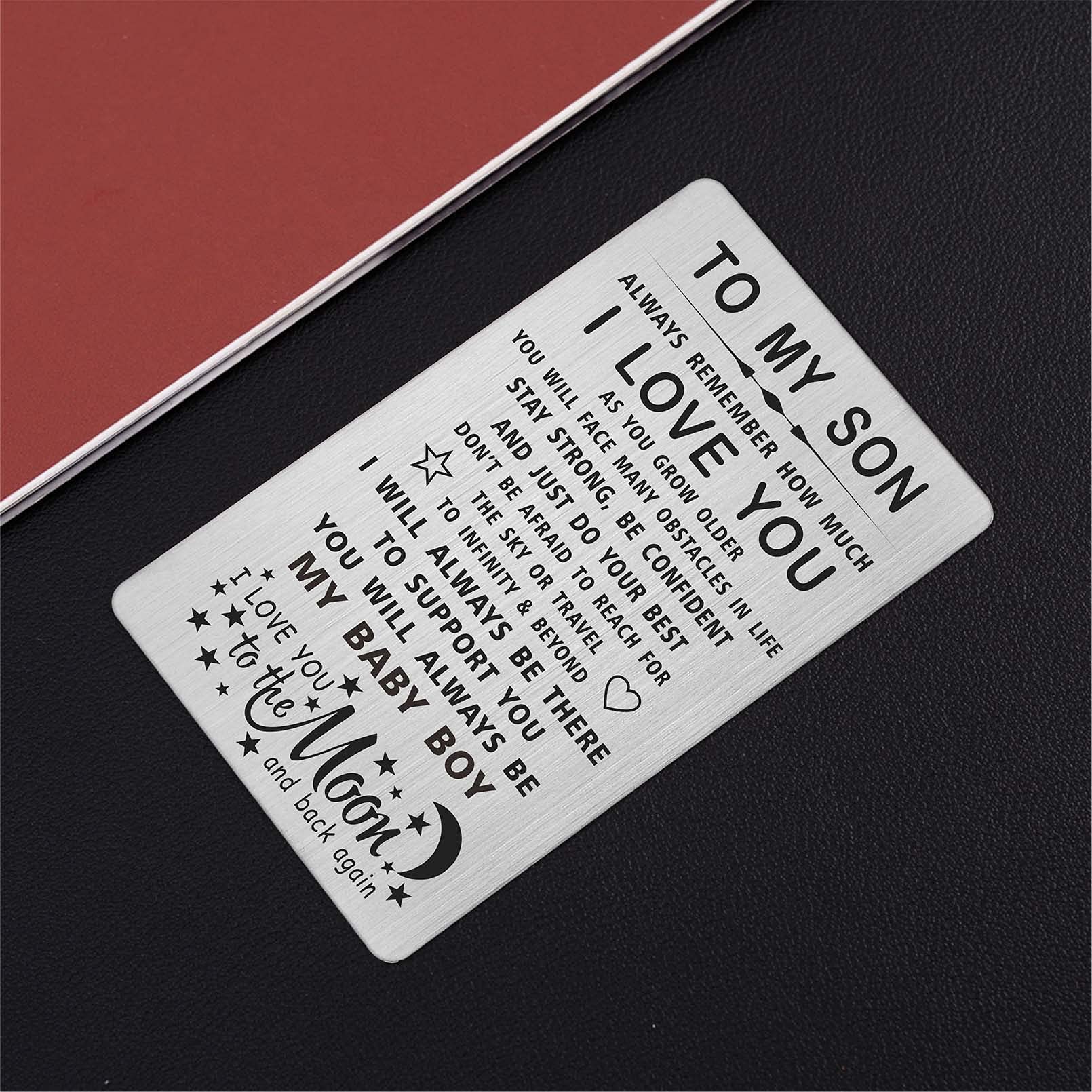TANWIH Son Engraved Wallet Card I Love You Gifts from Mom Dad, To My Son Birthday Graduation Christmas Card Deployed Presents