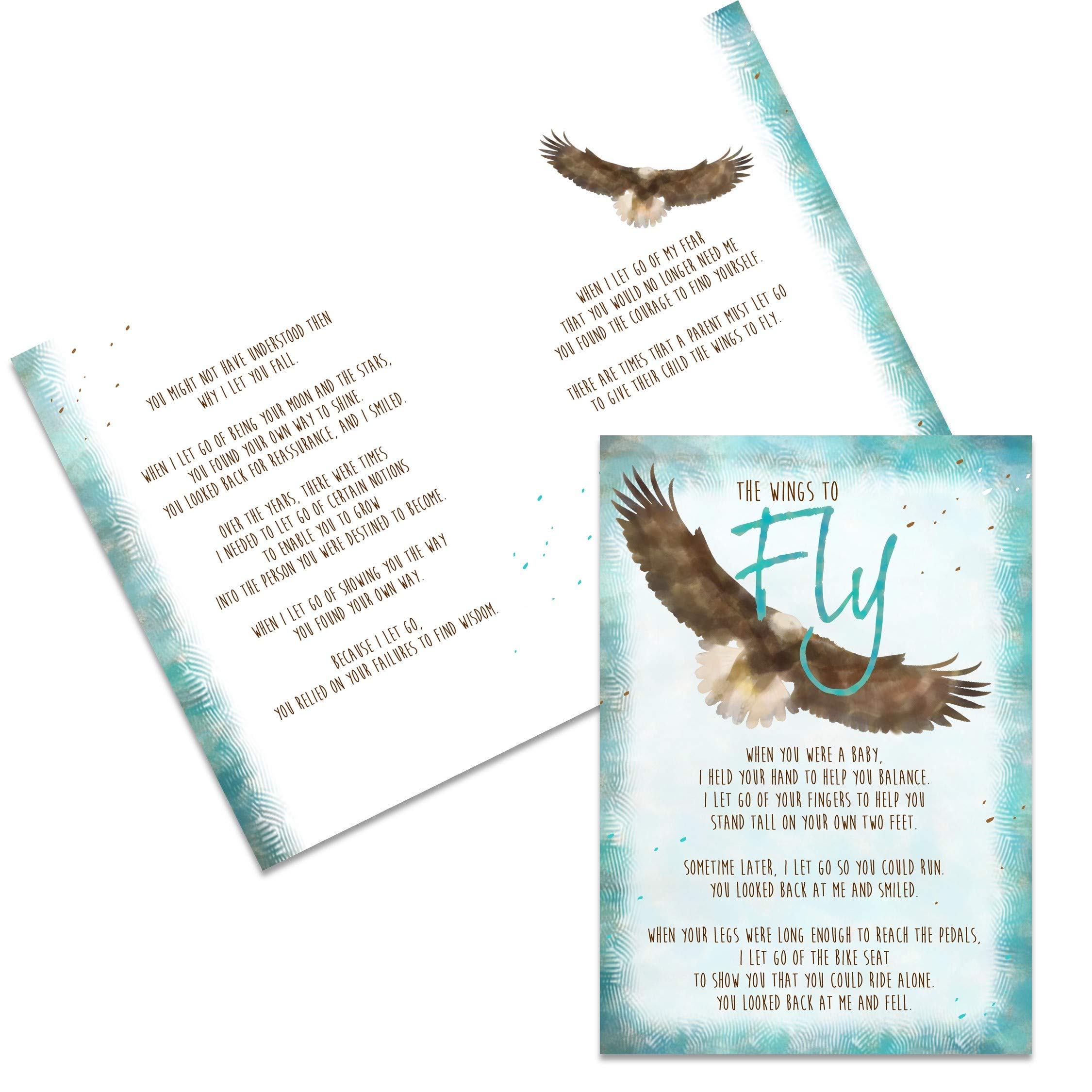 Smiling Wisdom - The Wings to Fly Encouraging Greeting Card & Silver Wings Necklace Gift Set - Daughter From Mom Dad - Graduation Birthday, Leaving Home - .925 Silver