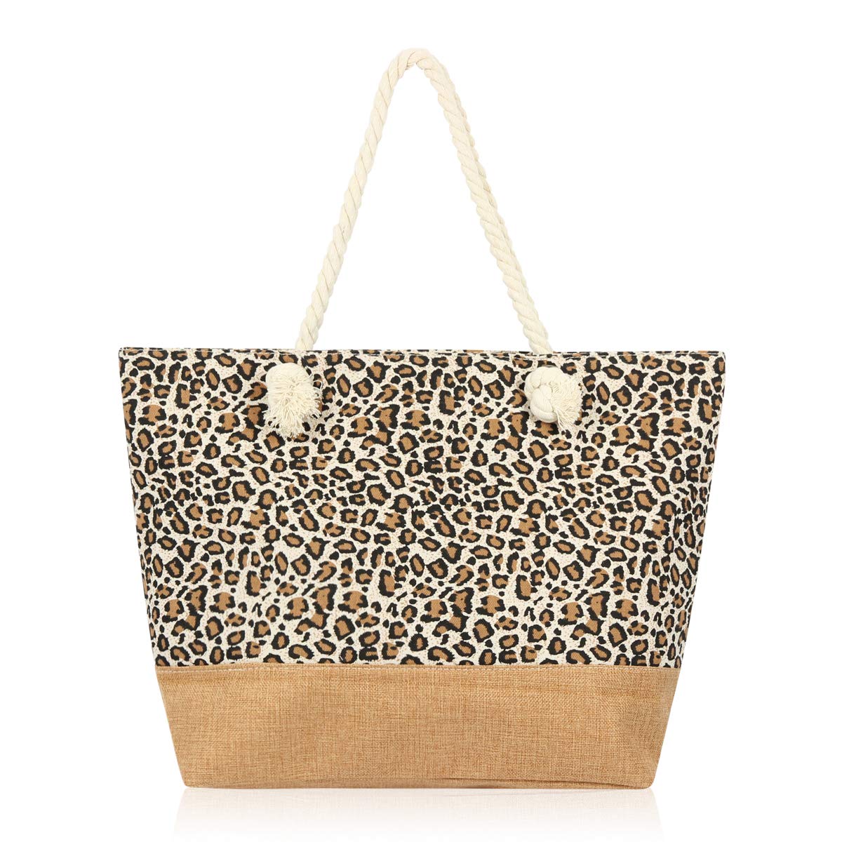 RIAH FASHION Boho Rattan Crochet Straw Woven Basket Bali Handbag - Round Circle Crossbody, Large Shopper Beach Tote Bag (Animal Print - Leopard Brown)