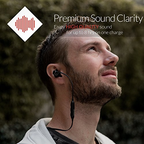 Crave Octane Wireless Bluetooth Earphones, in-Ear Sweat and Water Resistant Stereo Headphones Earbuds with 8 Hour Battery, Magnetic Ends, Built-in Mic - Black