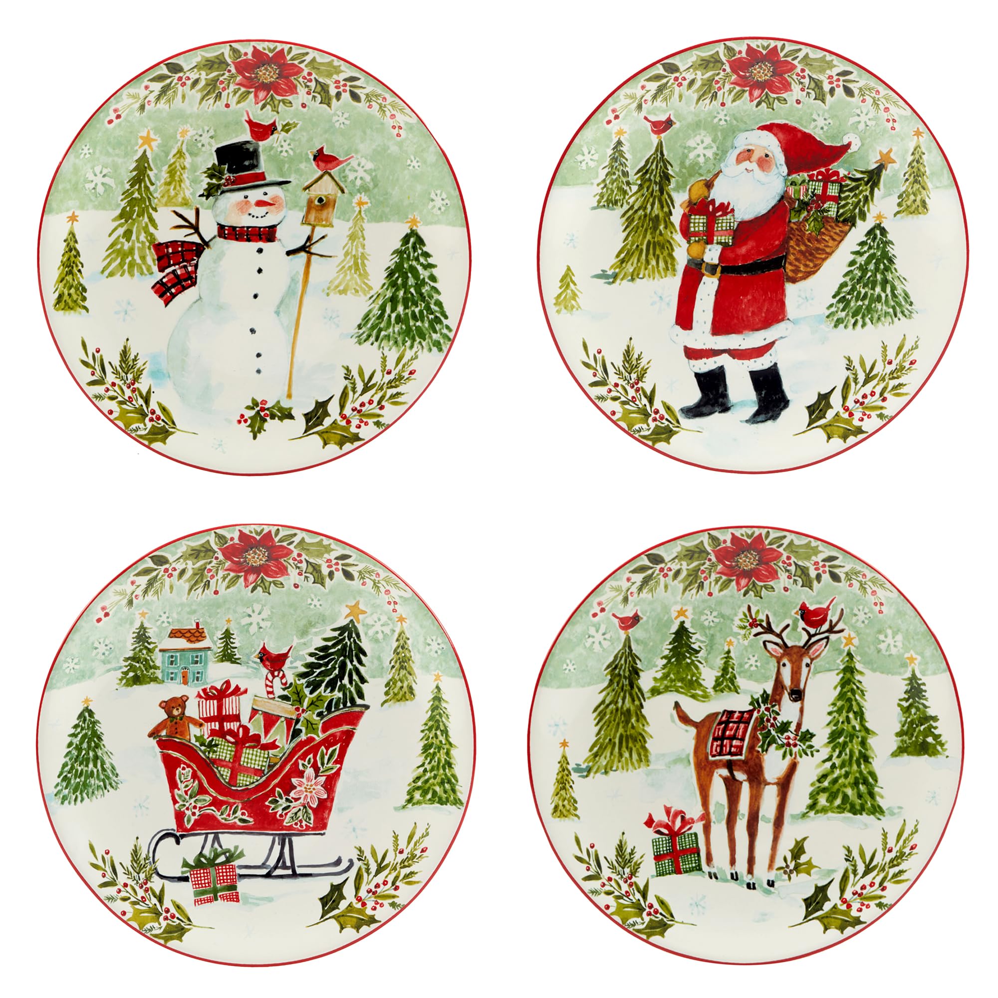 Certified International Joy of Christmas 9" Salad/Dessert Plates, Set of 4 Assorted Designs, Multicolor