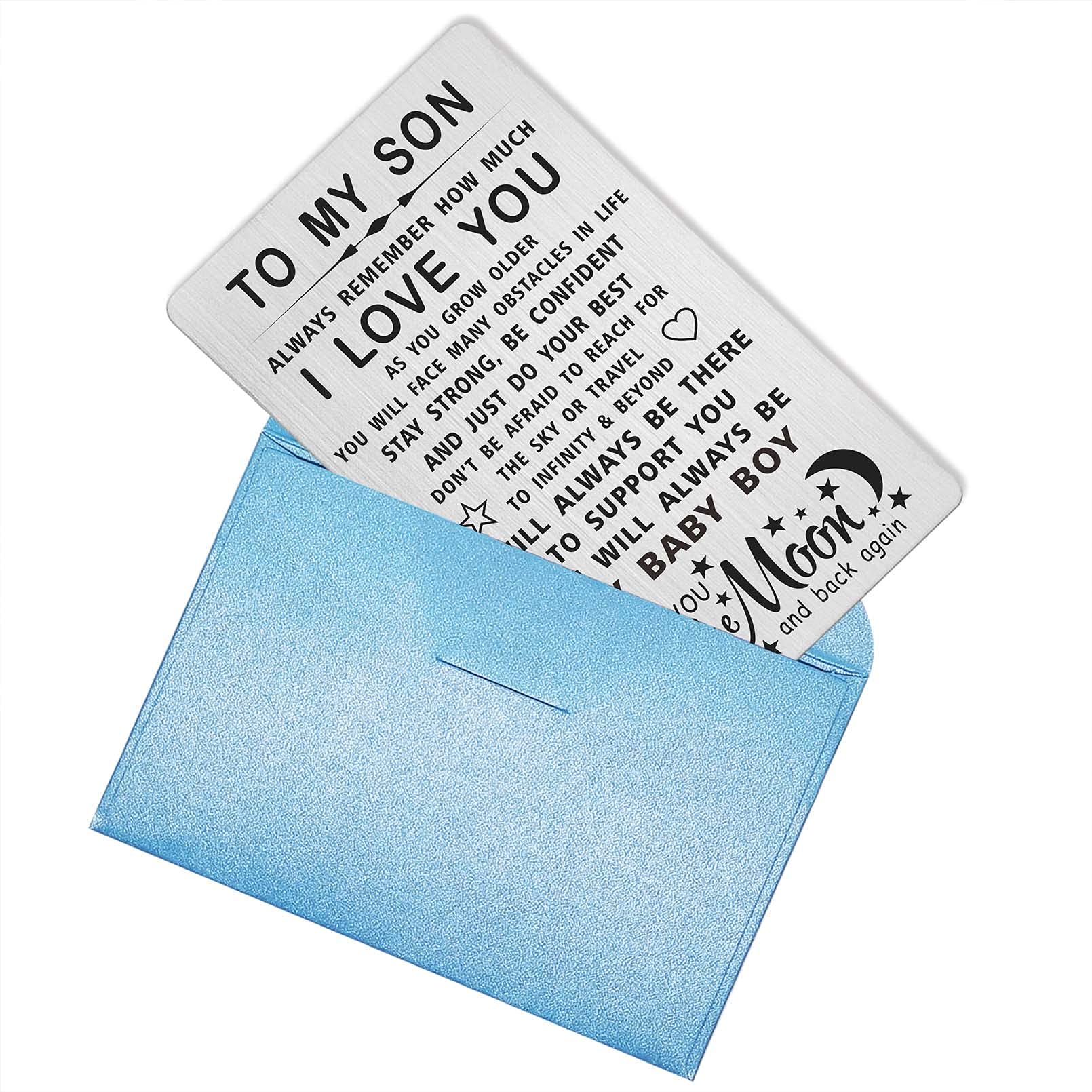 TANWIH Son Engraved Wallet Card I Love You Gifts from Mom Dad, To My Son Birthday Graduation Christmas Card Deployed Presents