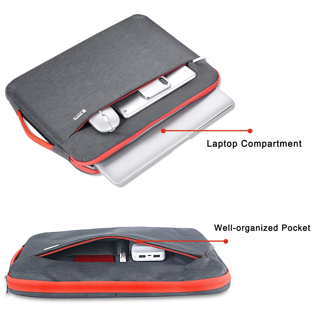 Voova 13 Inch Laptop Sleeve Case Compatible with MacBook Air/MacBook Pro 13 M2/M1,13.5 Surface Laptop 5/4,XPS 13 Chromebook,iPad Pro 12.9,360°Protective Computer Bag Cover with Organizer Pocket, Grey