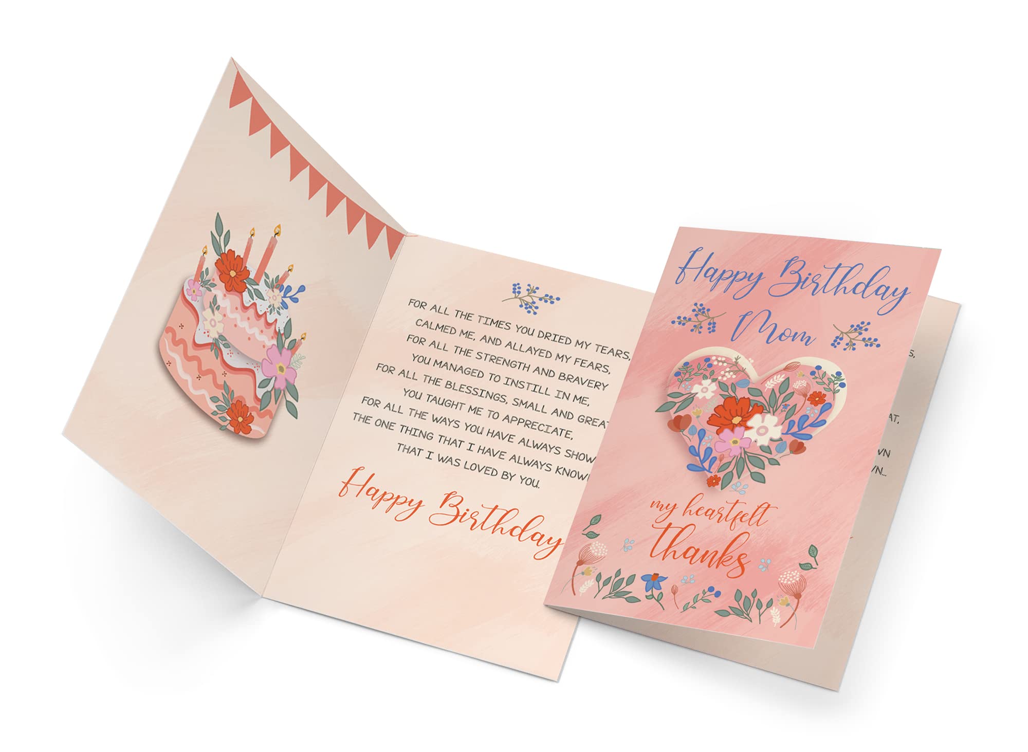 Prime Greetings Heartfelt Birthday Card For Mom (Mother), Made in America, Eco-Friendly, Thick Card Stock with Premium Envelope 5in x 7.75in, Packaged in Protective Mailer