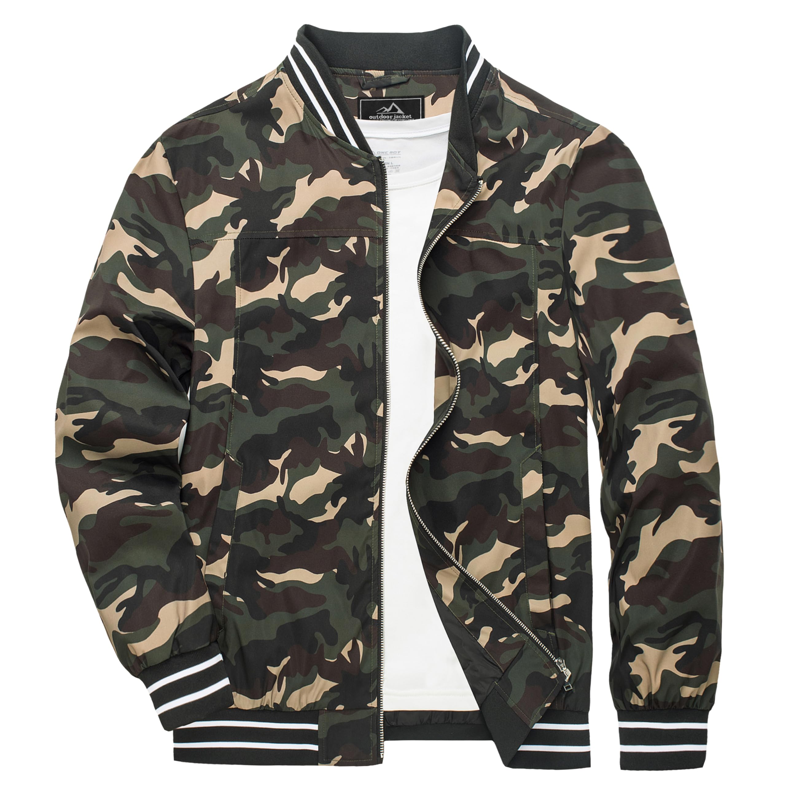 MAGCOMSEN Jackets for Men Bomber Jacket Lightweight Windbreaker Casual Windproof Jacket Full Zip Camouflage Jackets Camouflage Green, XL
