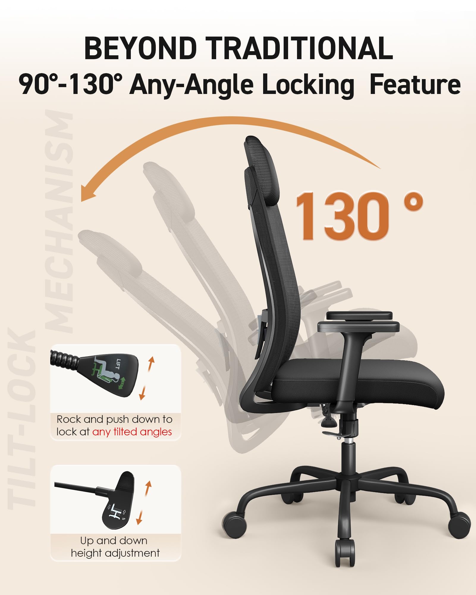 CAPOT Office Chairs with Headrest & Lumbar Support, High Back Office Chair for Neck Pain, Desk Chair with Infinite Angle Locking 90°-130°, Big and Tall Ergonomic Office Chair