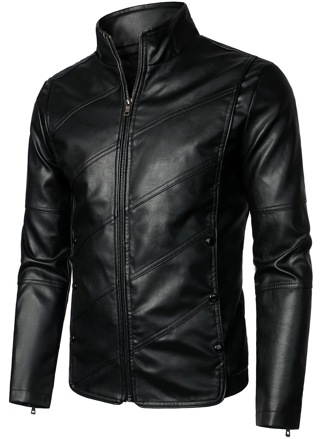 HOOD CREW Mens Faux Leather Jacket Lightweight Fashion Motorcycle Leather Jackets Coat Black 3XL