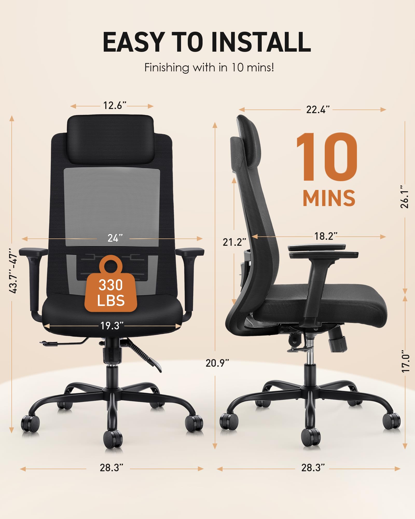 CAPOT Office Chairs with Headrest & Lumbar Support, High Back Office Chair for Neck Pain, Desk Chair with Infinite Angle Locking 90°-130°, Big and Tall Ergonomic Office Chair