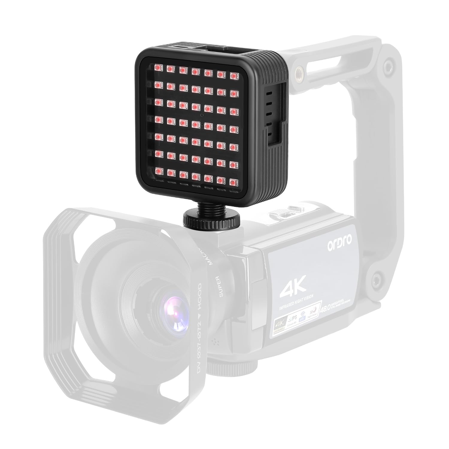 Ordro LN-5 Mini IR Night Vision Light Infrared Photography Light for Video Camera Camcorder Built-in Rechargeable Battery with 3 Cold Shoe Mount for Vlog YouTube Video Recording