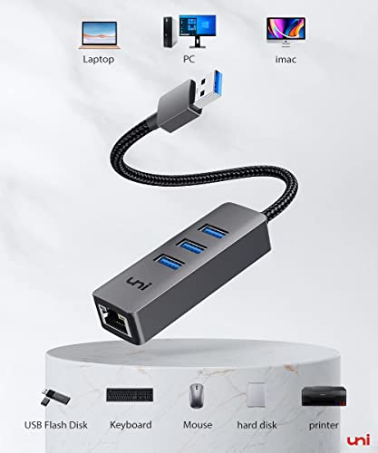 USB-A to Gigabit Ethernet Adapter with 3 USB 3.0 Hub