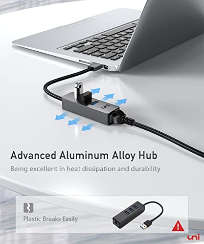 USB-A to Gigabit Ethernet Adapter with 3 USB 3.0 Hub