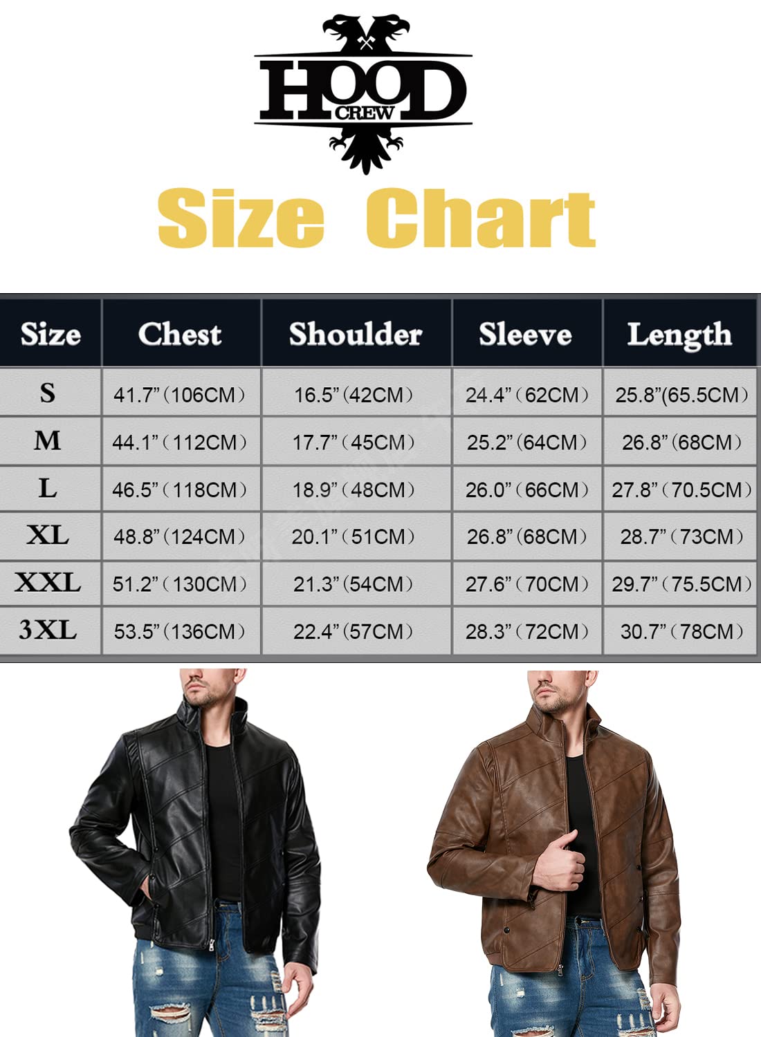 HOOD CREW Mens Faux Leather Jacket Lightweight Fashion Motorcycle Leather Jackets Coat Black 3XL