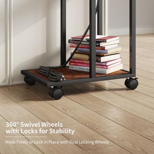 Homsorout C Shaped End Table - C Table on Wheels - Bedside Table with Wheels, Power Outlet and USB - Sofa Table for Living Room, Bedroom, Small Spaces - 27.2'' High, Brown