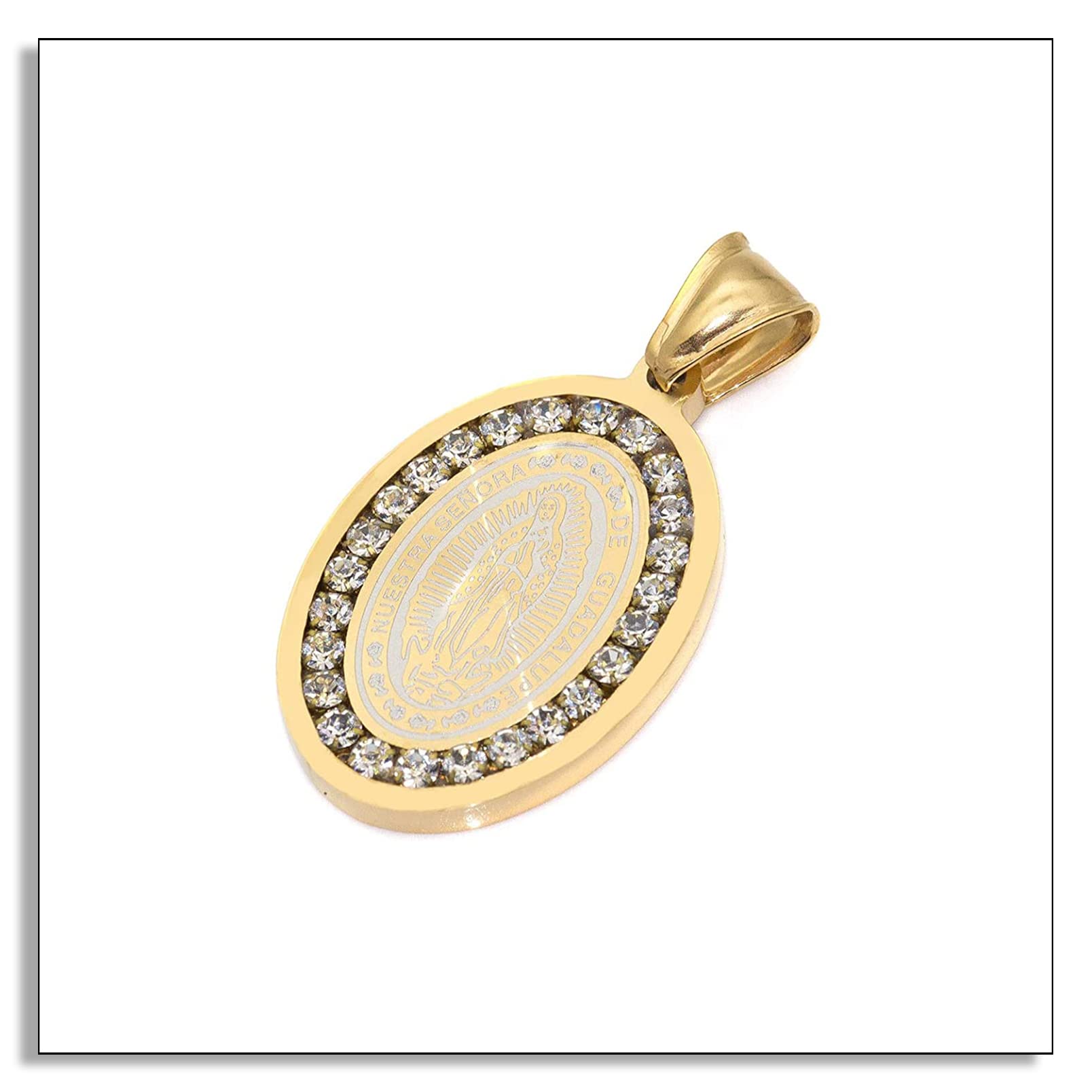 Heavstjer Fashion Stainless Steel Santa Maria Guadalupe Pendant Crystal Necklace(Gold)