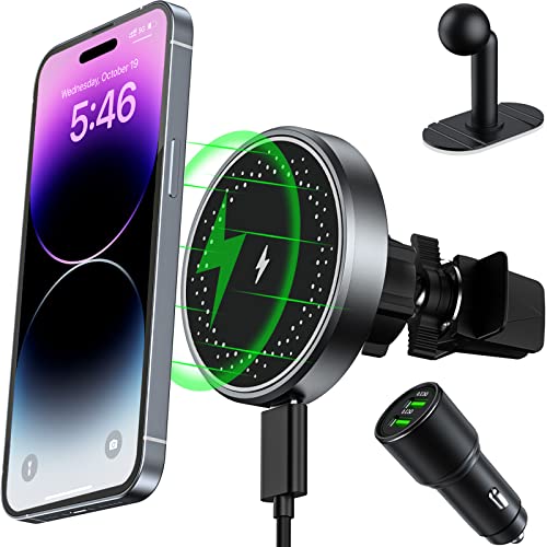 COSDIG Magnetic Wireless Car Charger Mount,Compatible with Magsafe Car Charger Mount,Stick on Dashboard Air Vent Phone Holder for iPhone 14/13/12 Series Phone & MagSafe Case
