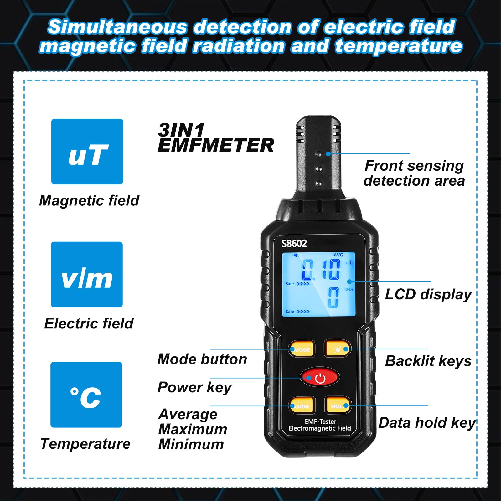 Dunzy LED Emf Meter Magnetic Field Detector, Ghost Hunting Equipment Kit, Paranormal Equipment Emf Detector Ghost Equip for Outdoor Hunting(White)