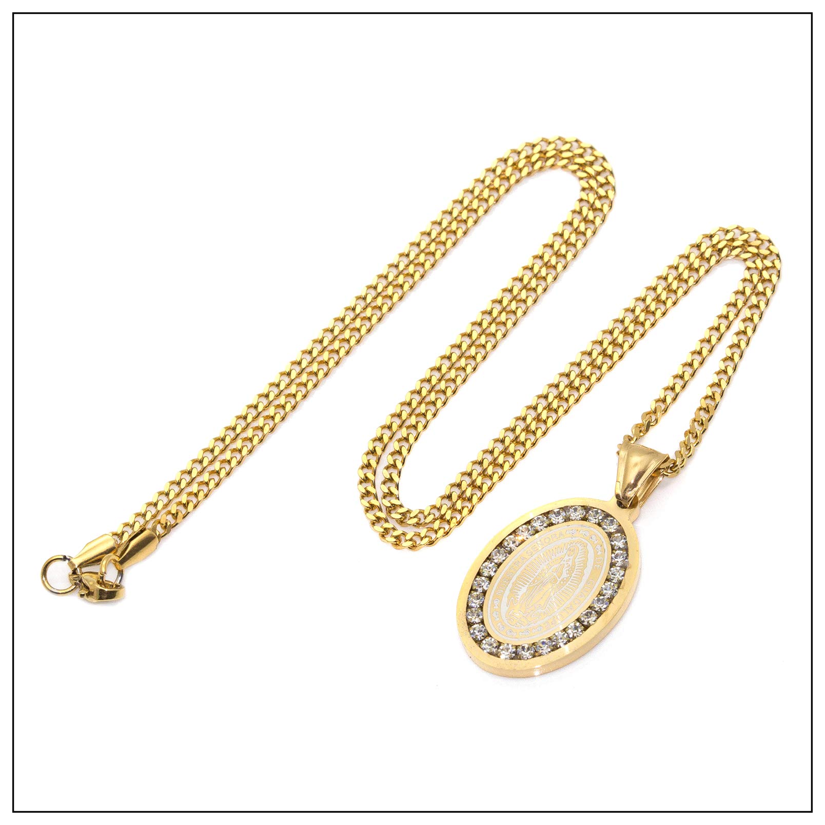 Heavstjer Fashion Stainless Steel Santa Maria Guadalupe Pendant Crystal Necklace(Gold)