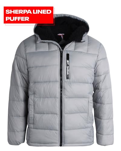 Reebok Mens Winter Jacket - Heavyweight Quilted Puffer Parka Coat - Insulated Sherpa Lined Outerwear Jacket for Men, M-XXL, Size Medium, Steel Grey/Black
