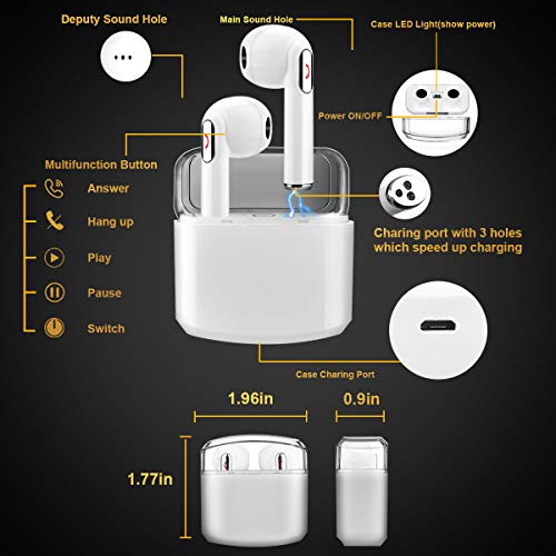 Wireless Earbuds with Charging Case,Bluetooth Earbuds with Mic for Running,Wireless Earphones Bluetooth Earphones with Microphone,Mini Sports Earbuds Sweatproof Compatible iOS Android Smartphone