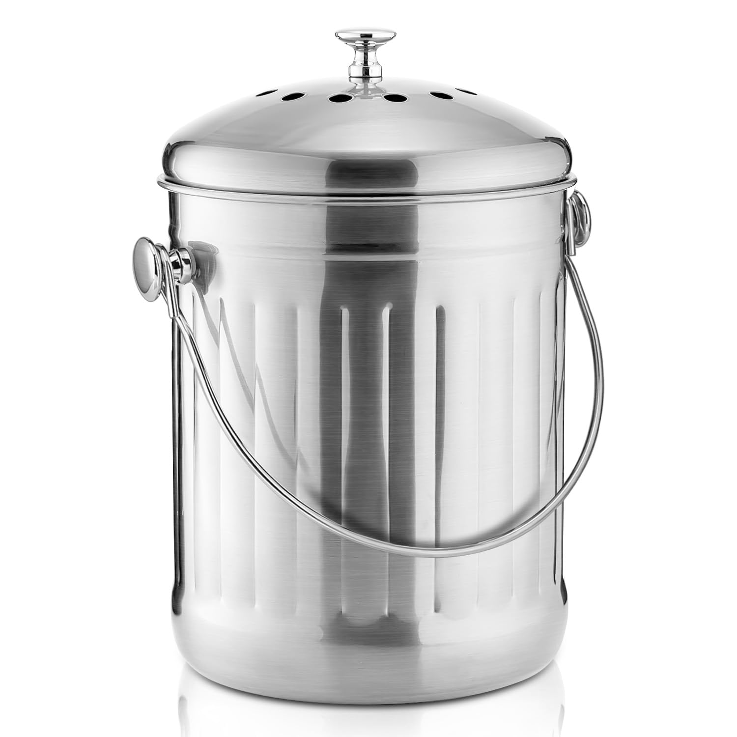 ENLOY Compost Bin, Stainless Steel Indoor Compost Bucket for Kitchen Countertop Odorless Compost Pail for Kitchen Food Waste with Carrying Handle 1.3 Gallon Easy to Clean